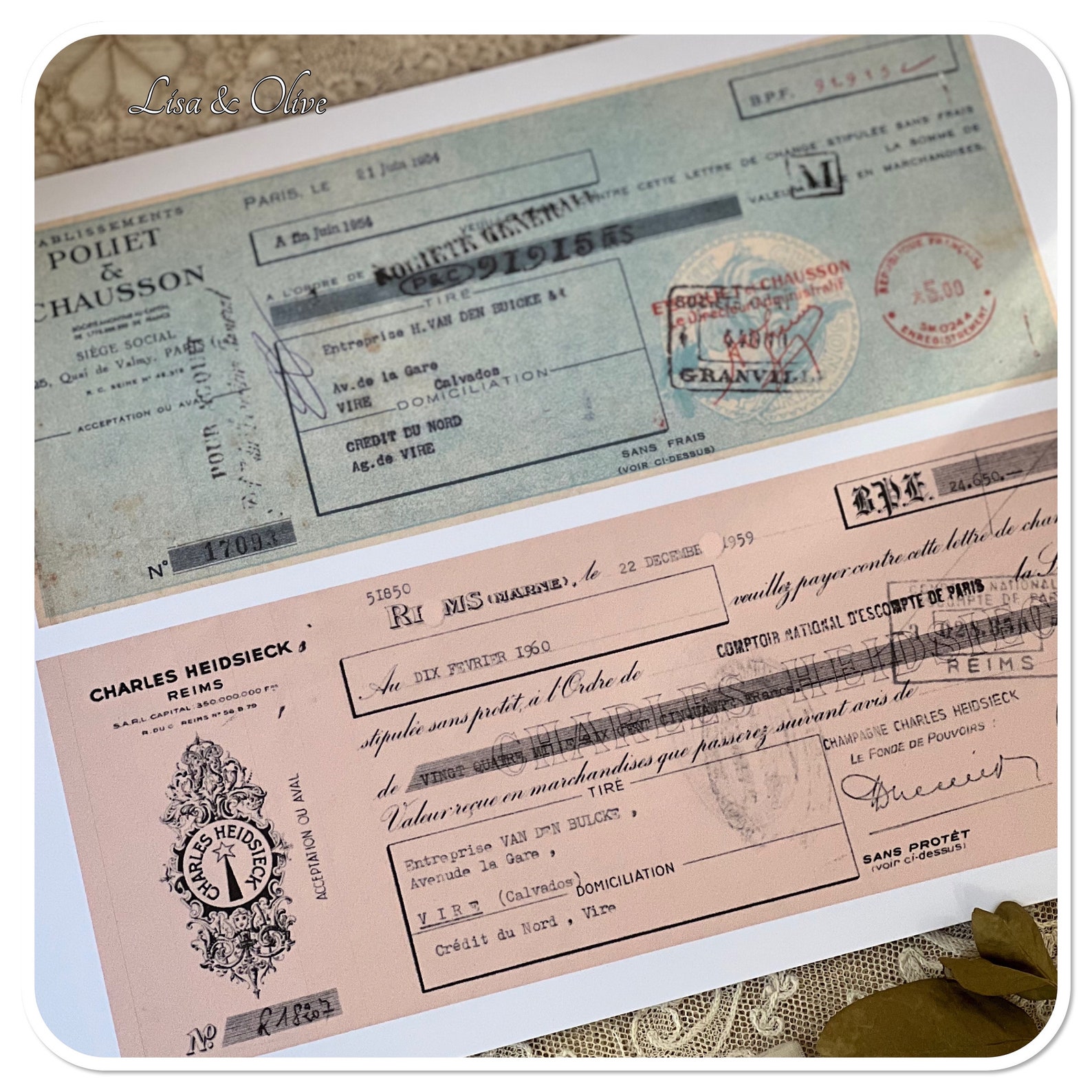 Digital Vintage French Ephemera Cheques Great for Junk Journals Lisa ...
