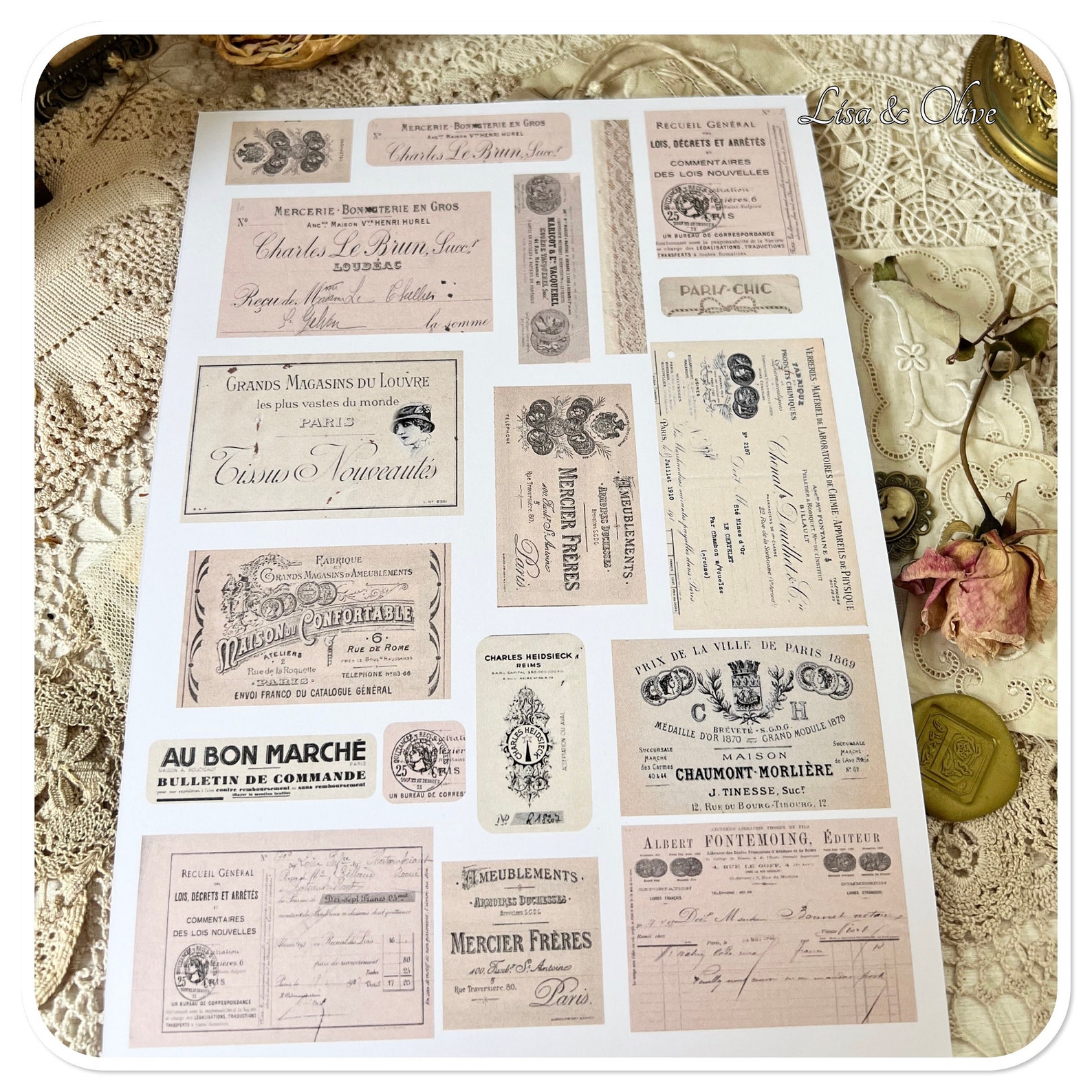 Digital Vintage Style French Floral Ephemera Tags 5.5 Cm X 12 Cm and ...