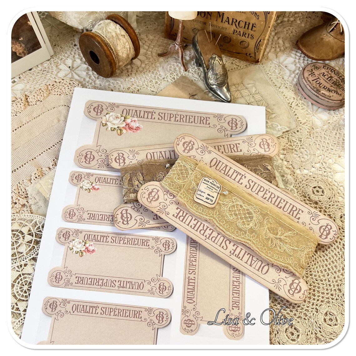 Digital Vintage French Ephemera Haberdashery Lace Cards Lace - Etsy