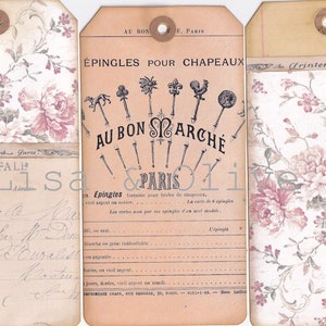 Digital French Floral Postcard Ephemera Luggage Tags Size Large 16cm X ...