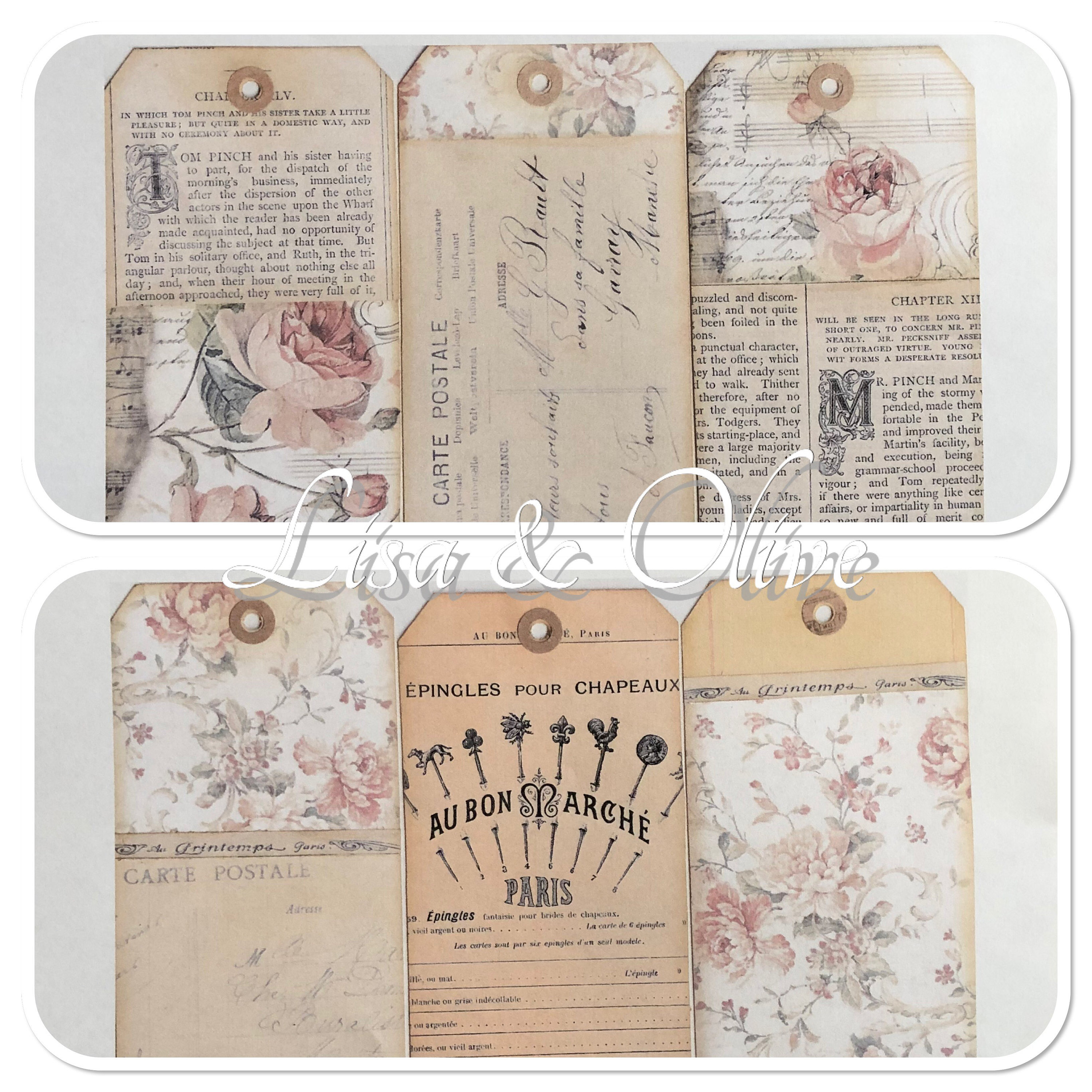 Digital French Floral Postcard Ephemera Luggage Tags Size | Etsy
