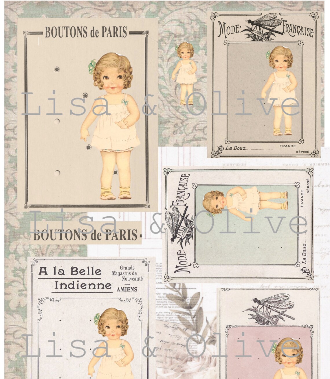 Digital Vintage Paper Dolly Vintage French Bouton Cards - Etsy