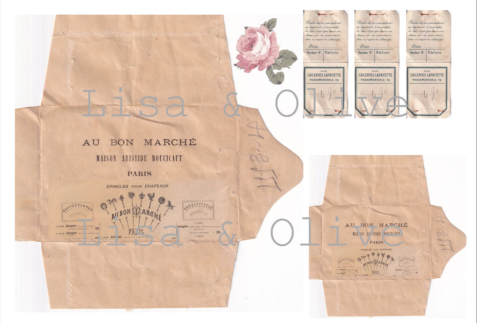 Digital Antique French Envelopes and Small Lace Sample Tags - Etsy