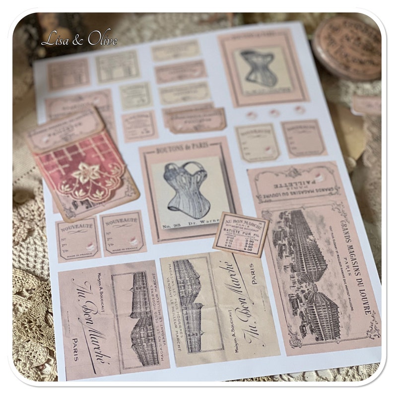 Digital Vintage French Ephemera Vintage French Pink and Cream Lace ...