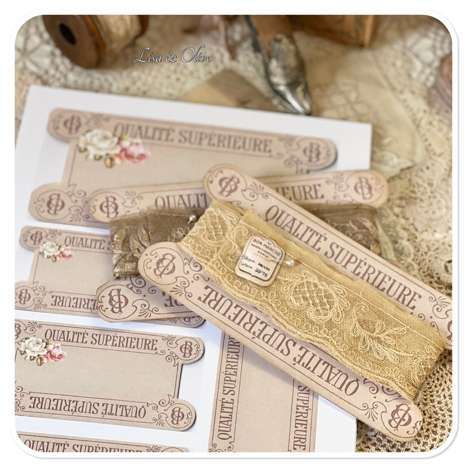Digital Vintage French Ephemera Haberdashery Lace Cards Lace - Etsy