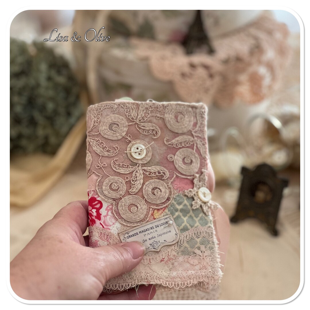 Altered Art Fabric Beige and Pink Snippet Book Vintage French Photo's ...