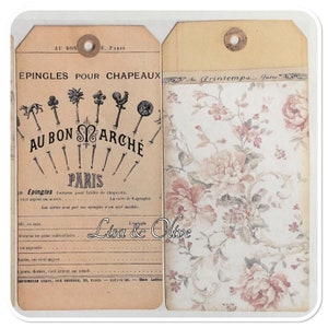 Digital French Floral Postcard Ephemera Luggage Tags Size Large 16cm X ...