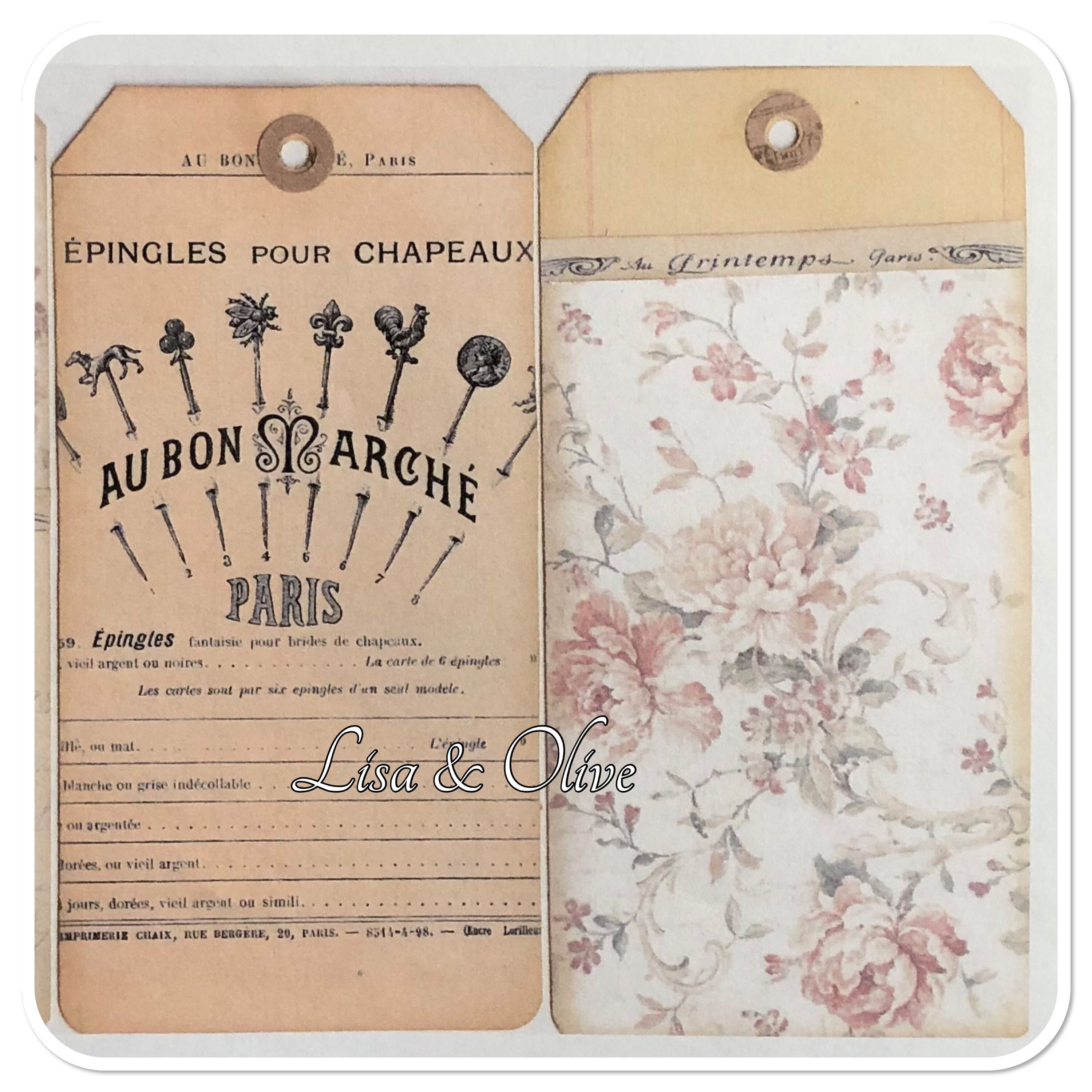 Digital French Floral Postcard Ephemera Luggage Tags Size Large 16cm X ...
