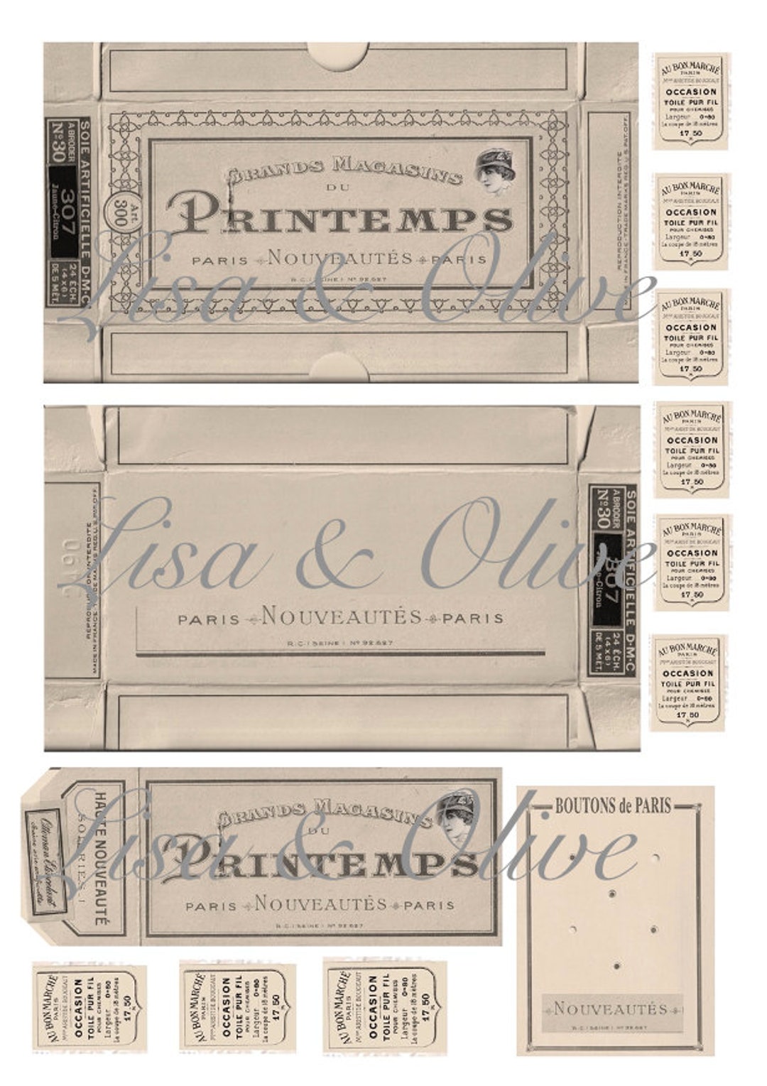 Digital Vintage French Ephemera Haberdashery Box for Lace Samples Junk ...