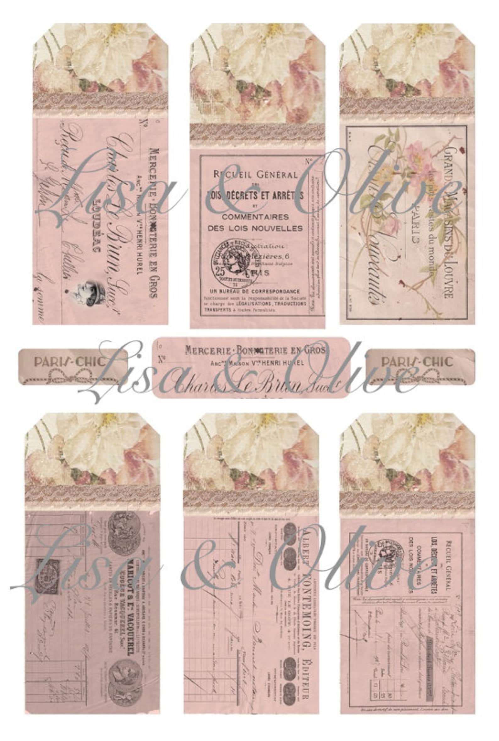 Digital Vintage Style French Floral Ephemera Tags 5.5 Cm X 12 Cm and ...