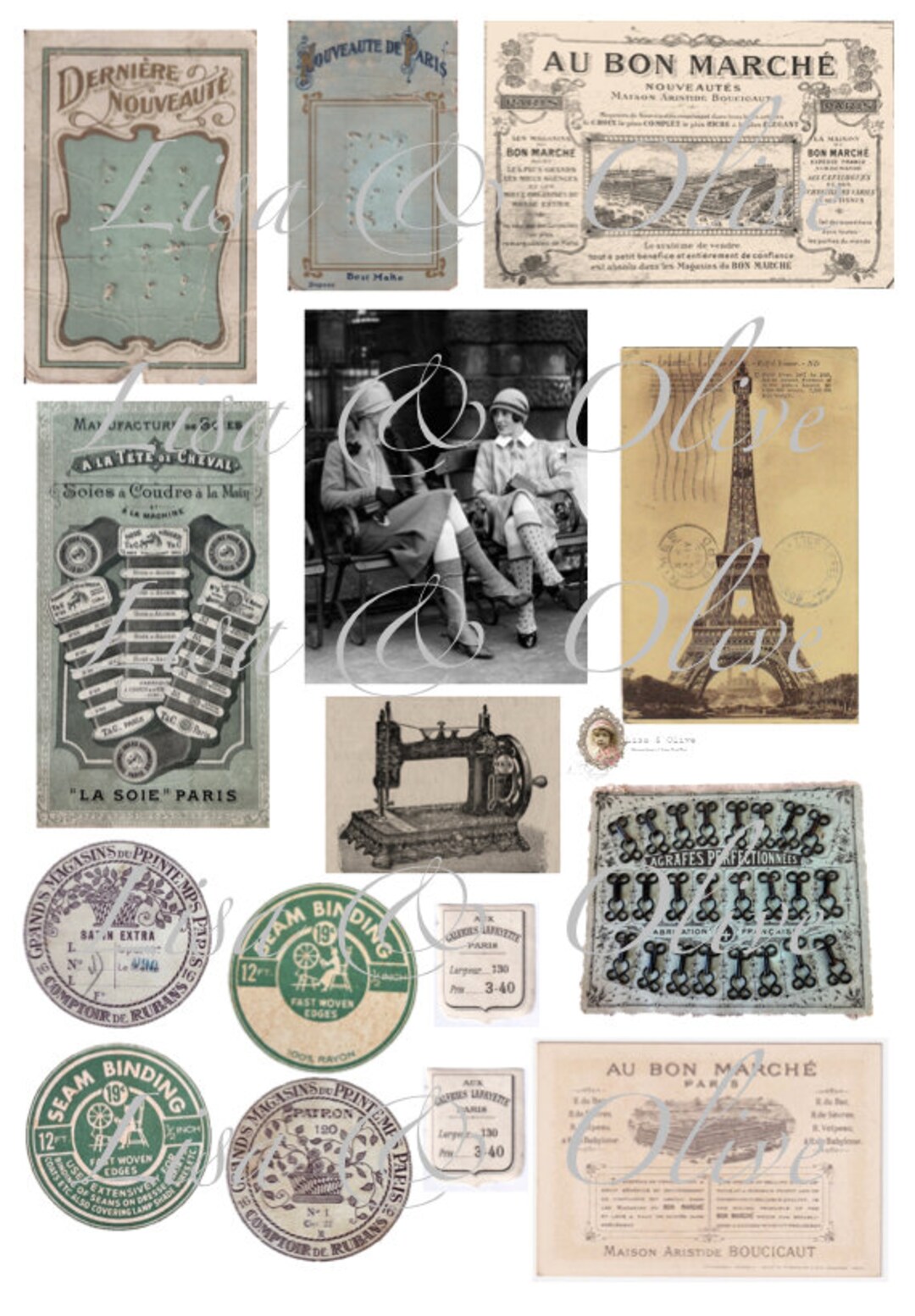 Digital Vintage French Ephemera French Haberdashery Vintage Sewing by ...