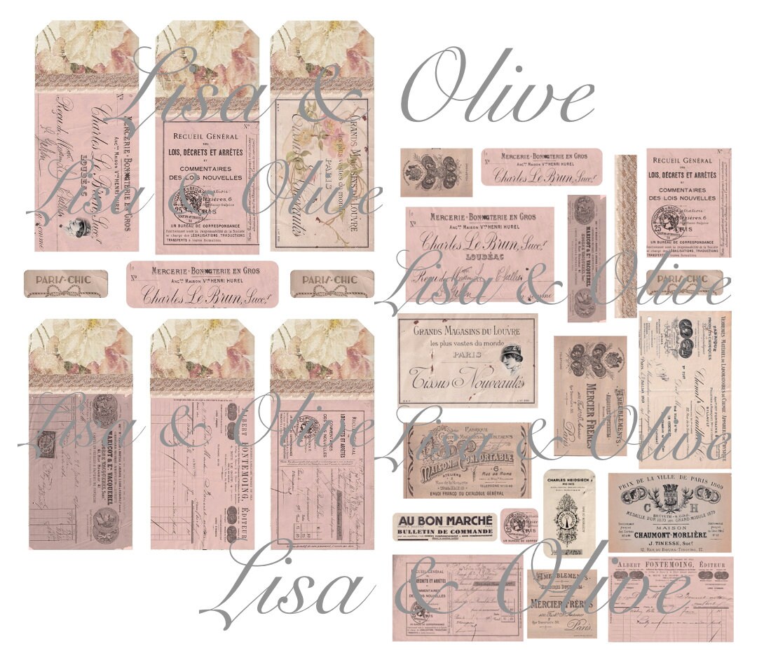 Digital Vintage Style French Floral Ephemera Tags 5.5 Cm X 12 Cm and ...