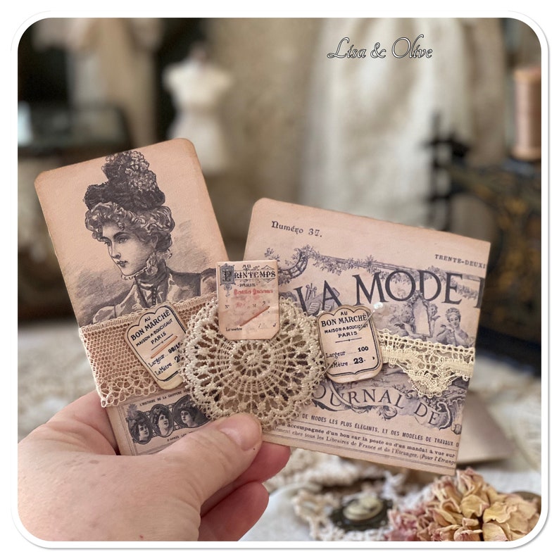 Digital Vintage French Ephemera Haberdashery Lace Spool Cards Thread Card 7 Samples Great for ...