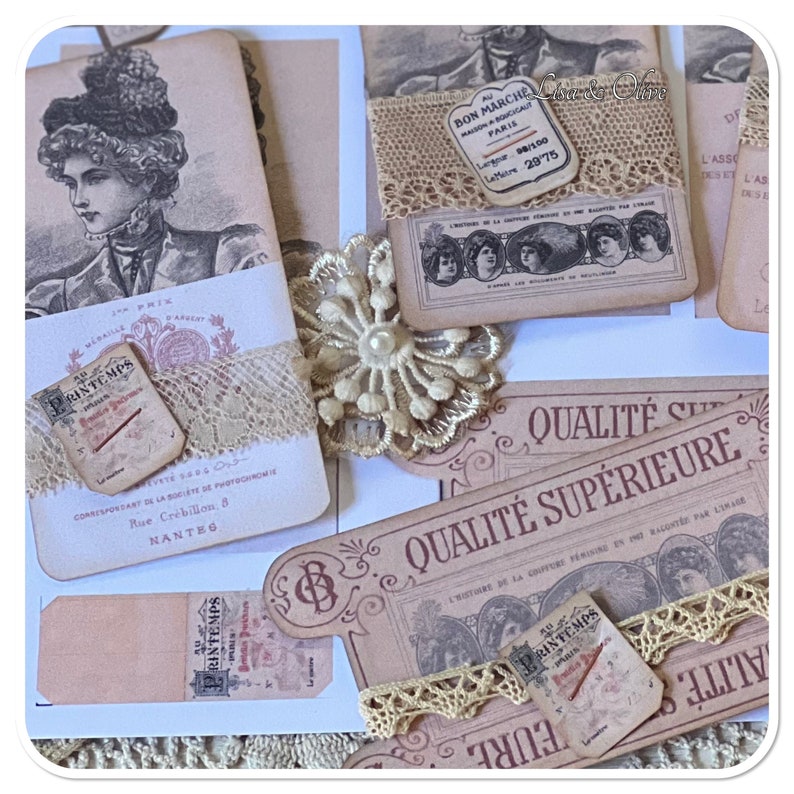 Digital Vintage French Ephemera Haberdashery Lace Spool Cards Thread ...