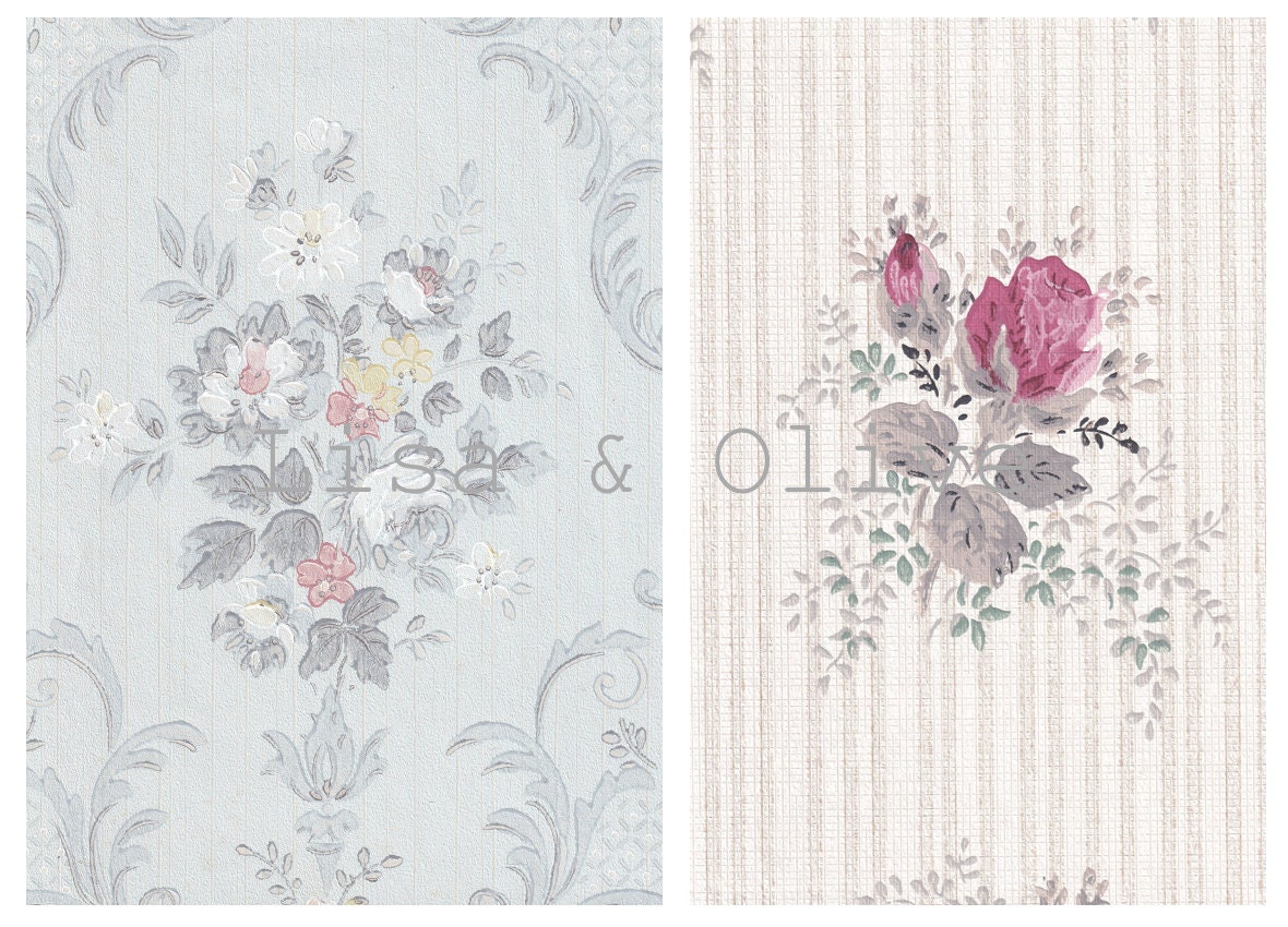 Digital Vintage Floral Wallpaper Samples Beautiful Shabby Chic - Etsy