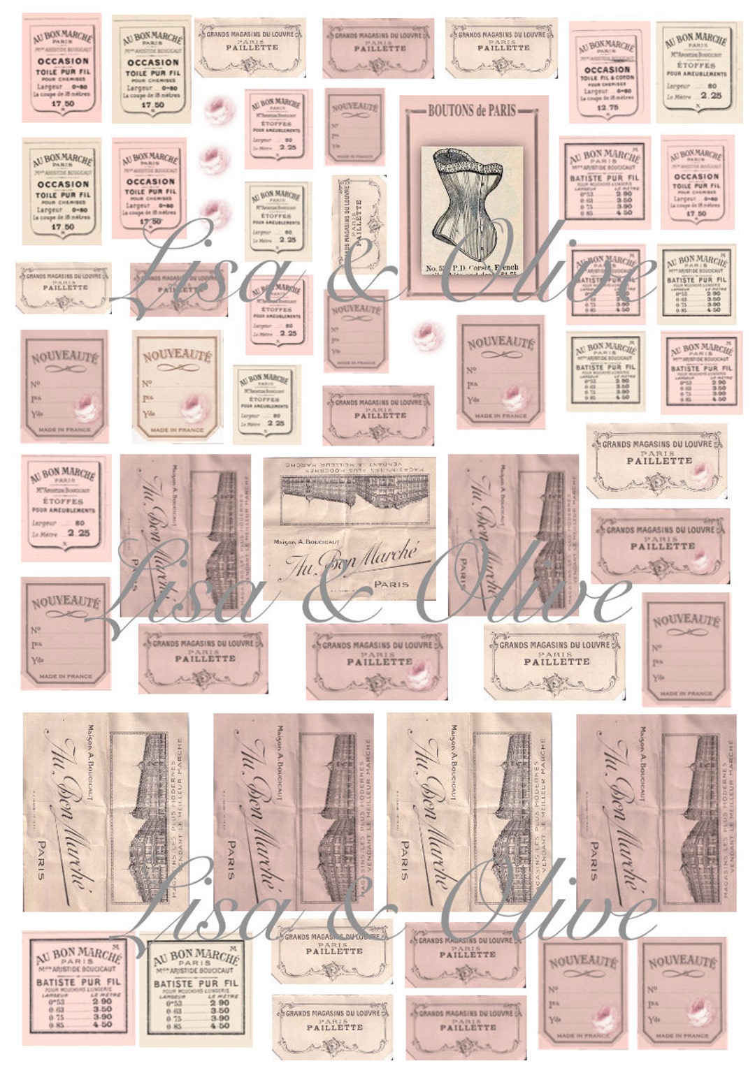 Digital Vintage French Ephemera Vintage French Pink and Cream Lace ...