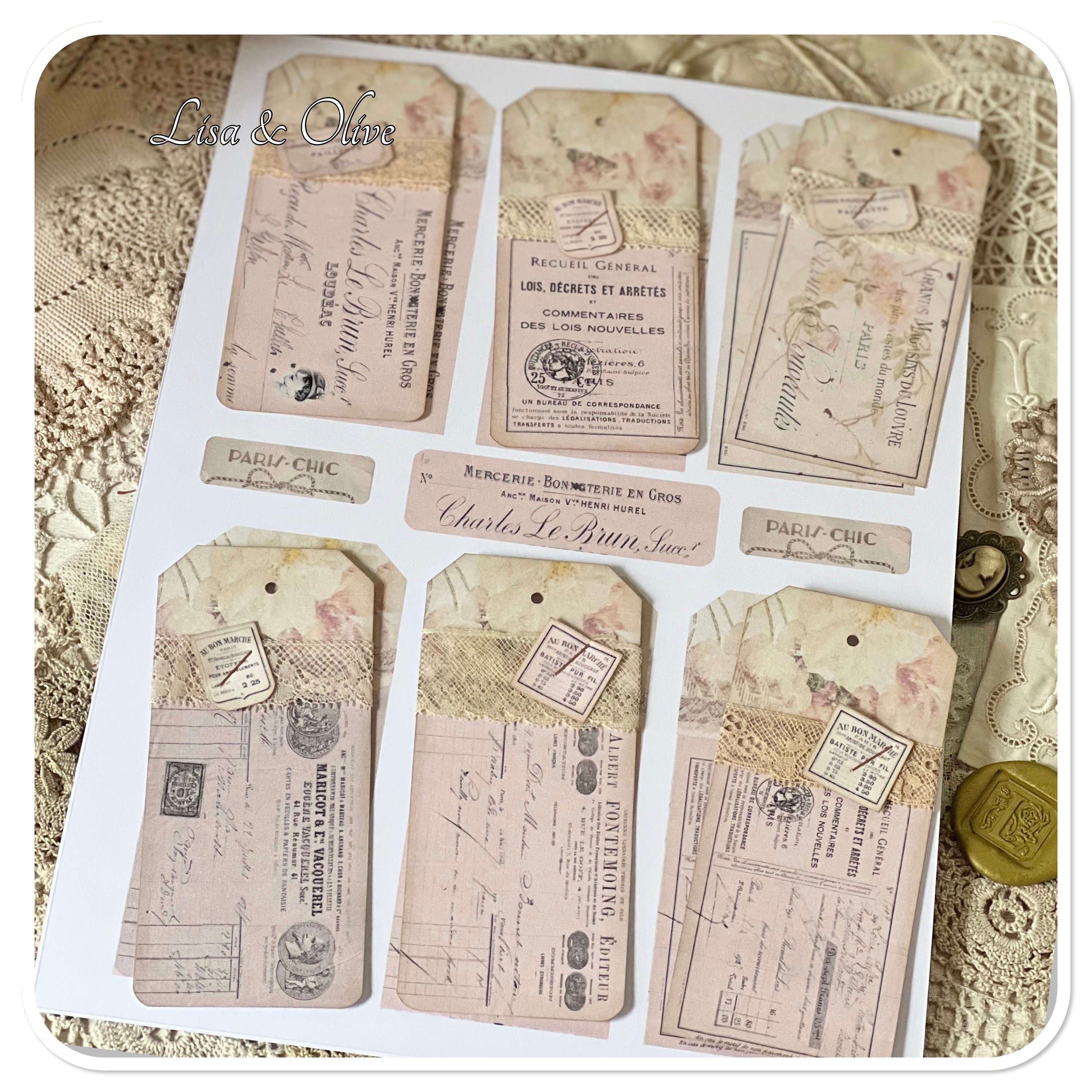 Digital Vintage Style French Floral Ephemera Tags 5.5 Cm X 12 Cm and ...