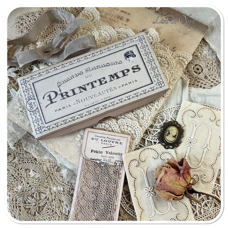 Digital Vintage French Ephemera Haberdashery Box for Lace - Etsy