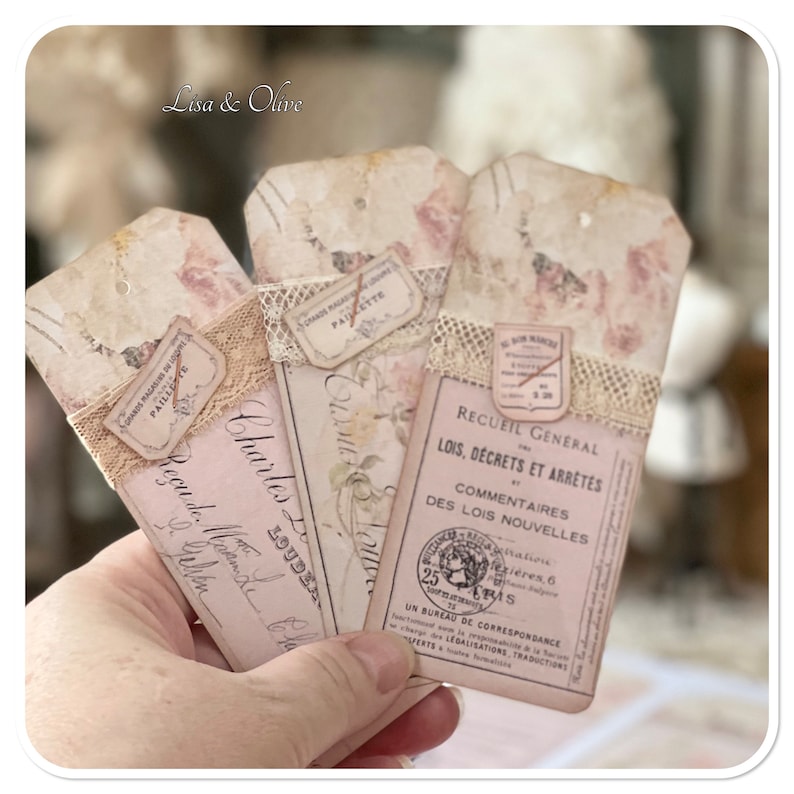 Digital Vintage Style French Floral Ephemera Tags 5.5 Cm X 12 Cm and ...