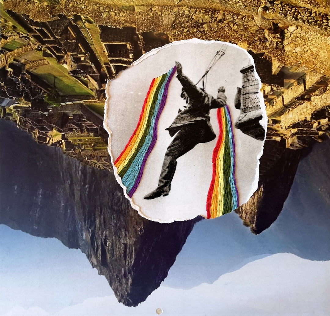Hand Embroidered Analog Collage, Rainbow, Hand Sewn, Machu Pichu ...