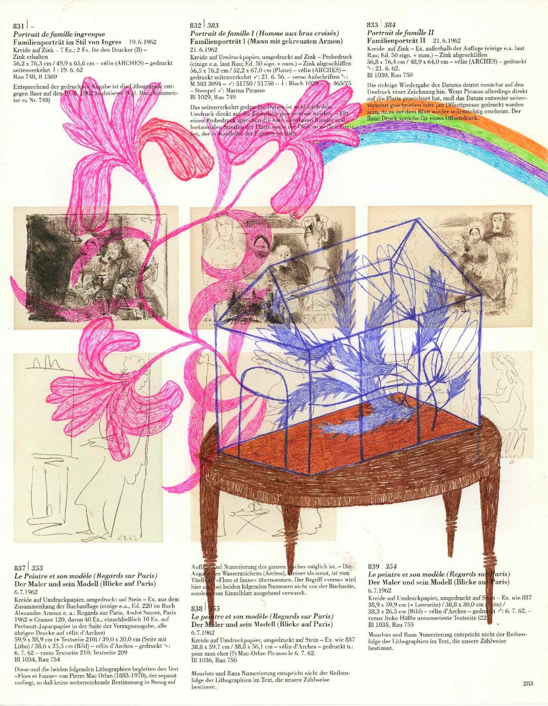 Original Drawing on Book Page, Ballpoint Pen Illustration, Greenhouse ...