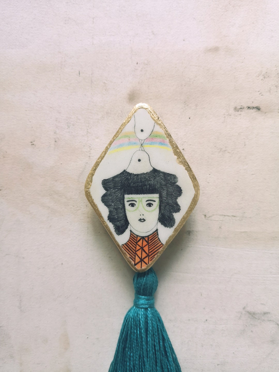 Bird Pin, Air Dry Clay, Two Birds, Tassel, Rhombus, Pencil Drawing ...