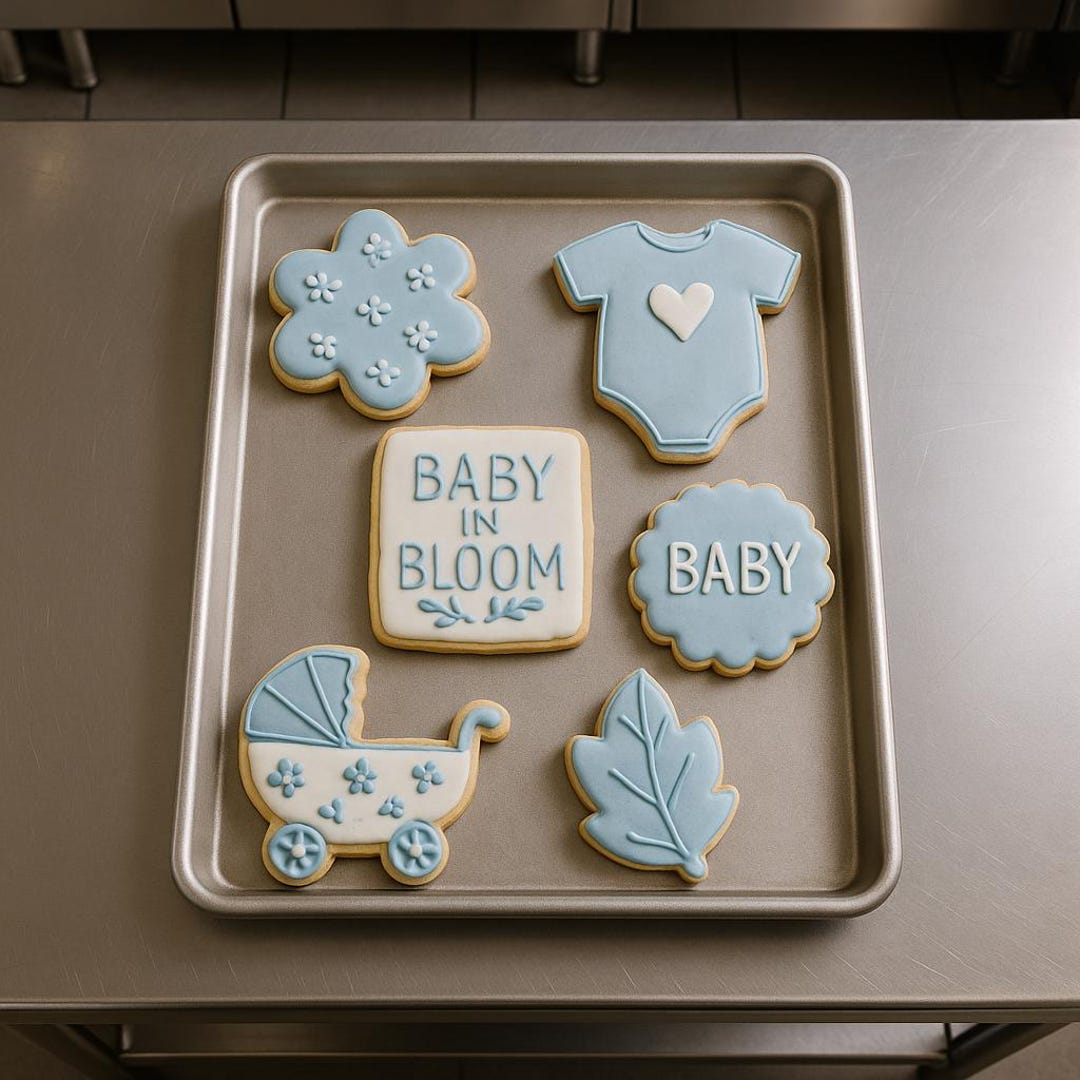 Blue Baby in Bloom Cookies – Baby Boy Shower Sugar Cookies – Custom ...