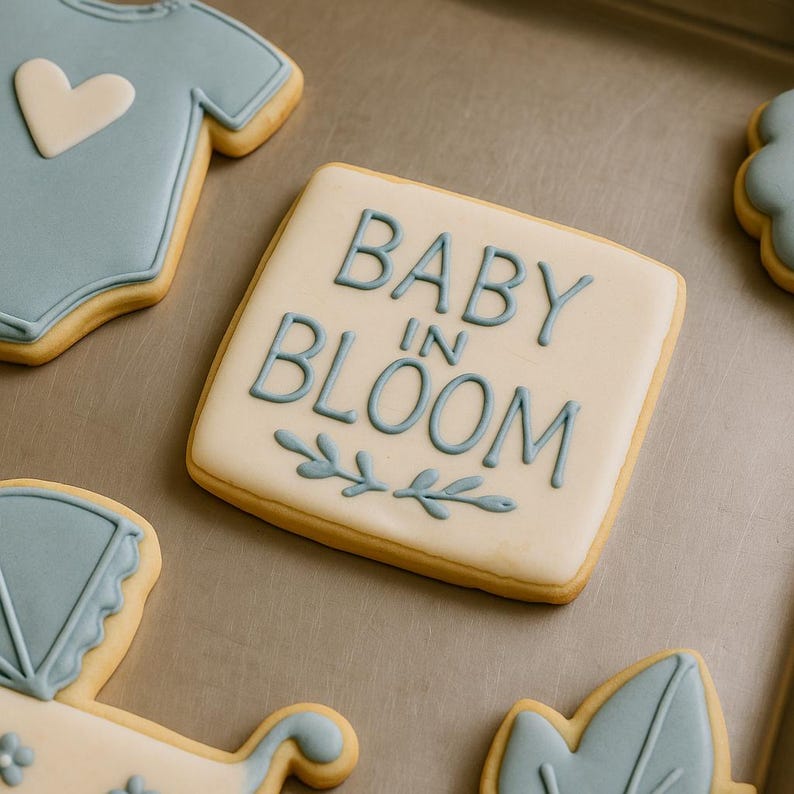 Blue Baby in Bloom Cookies – Baby Boy Shower Sugar Cookies – Custom ...