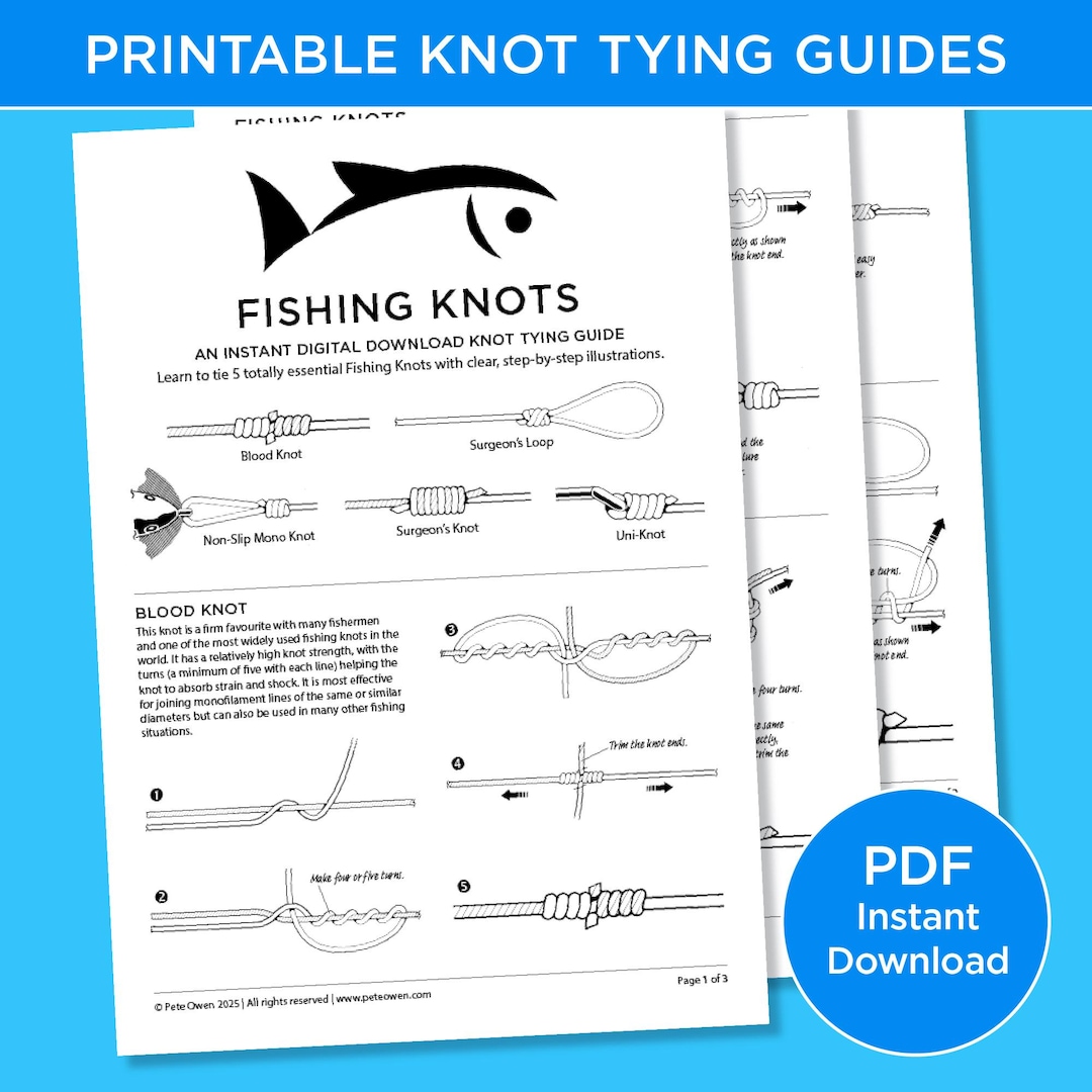 Fishing Knots | Printable Knot Tying Guide | Instant Download | A4 and ...