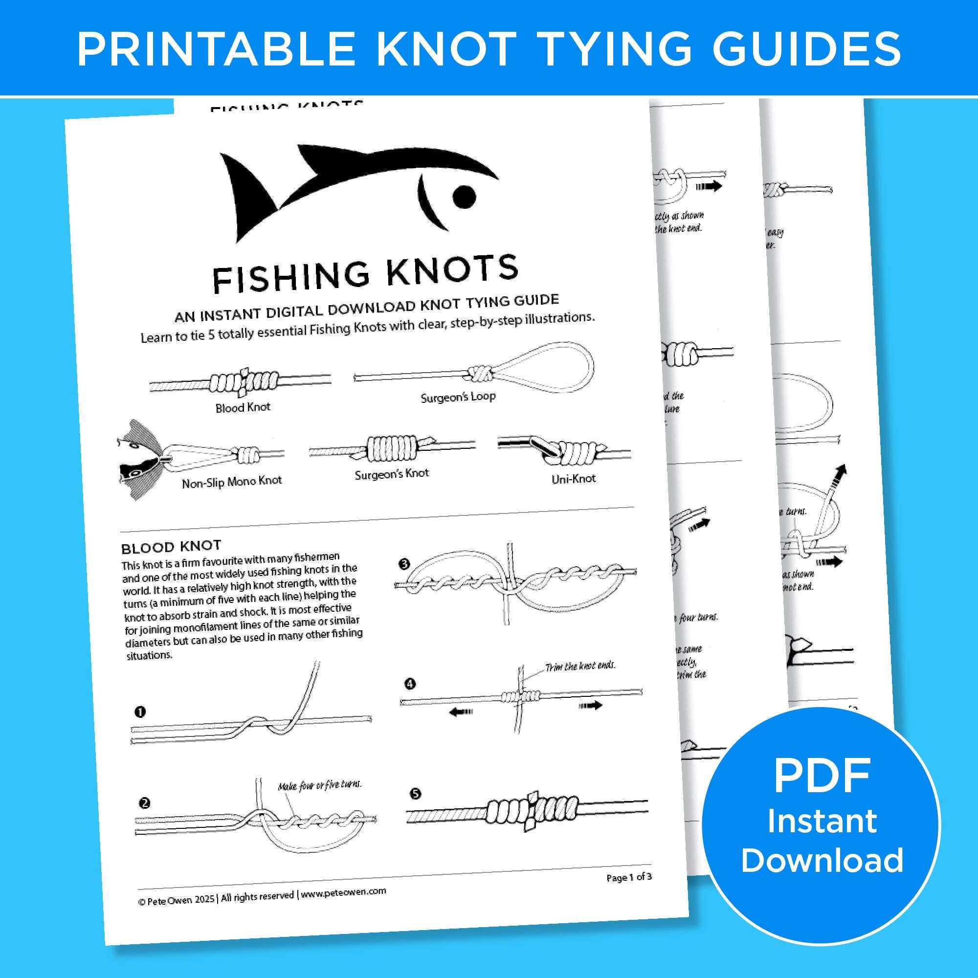 Fishing Knots | Printable Knot Tying Guide | Instant Download | A4 and 8.5 X 11 Ins | Step-by ...