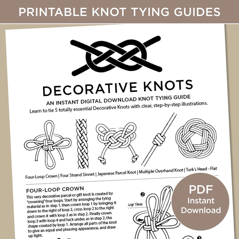 Decorative Knots | Printable Knot Tying Guide | Instant Download | A4 ...