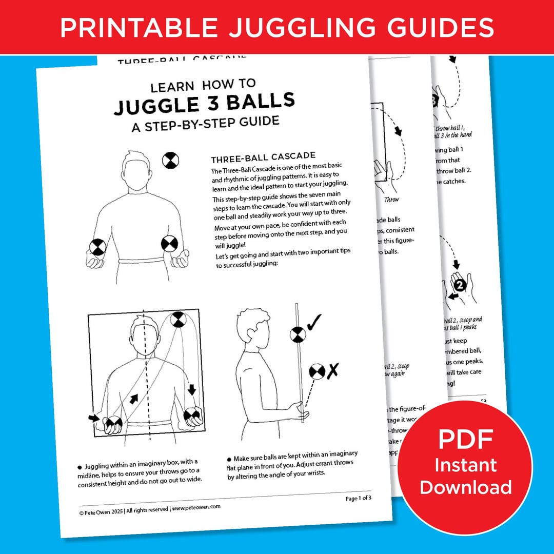 Juggle 3 Balls | Printable How to Guide | Instant Download | A4 and 8.5 ...
