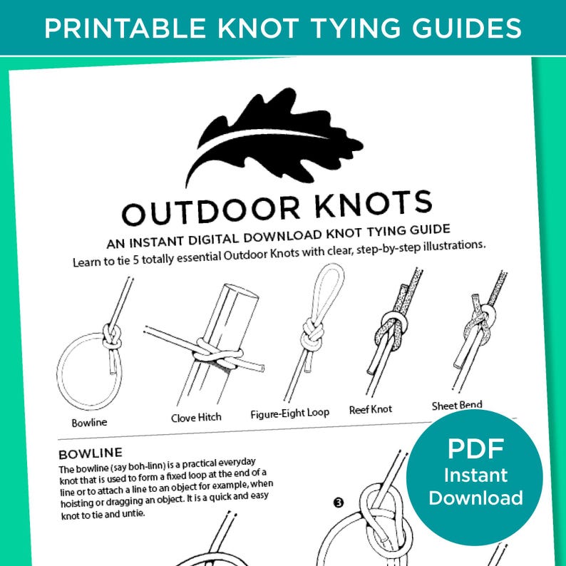 Outdoor Knots | Printable Knot Tying Guide | Instant Download | A4 and 8.5 X 11 Ins | Step-by ...