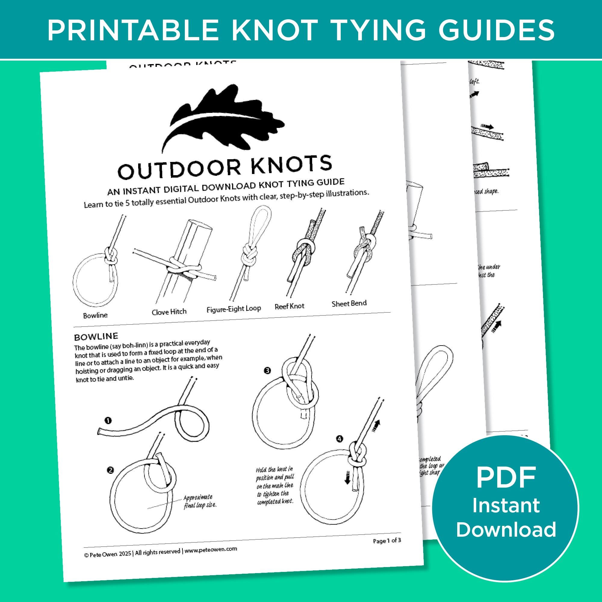 Outdoor Knots | Printable Knot Tying Guide | Instant Download | A4 and ...