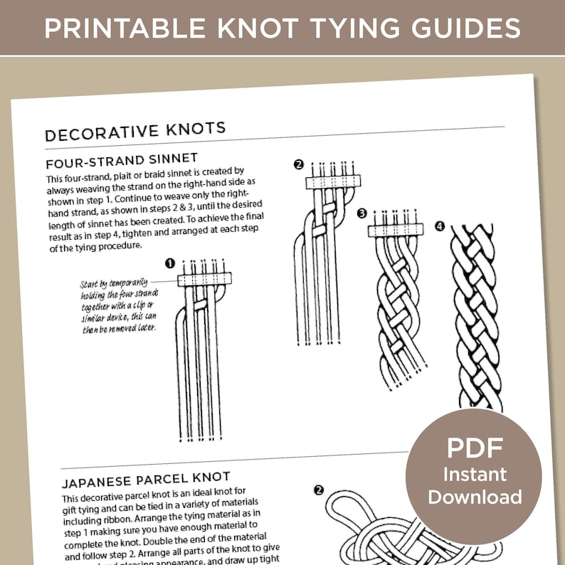 Decorative Knots | Printable Knot Tying Guide | Instant Download | A4 and 8.5 X 11 Ins | Step-by ...