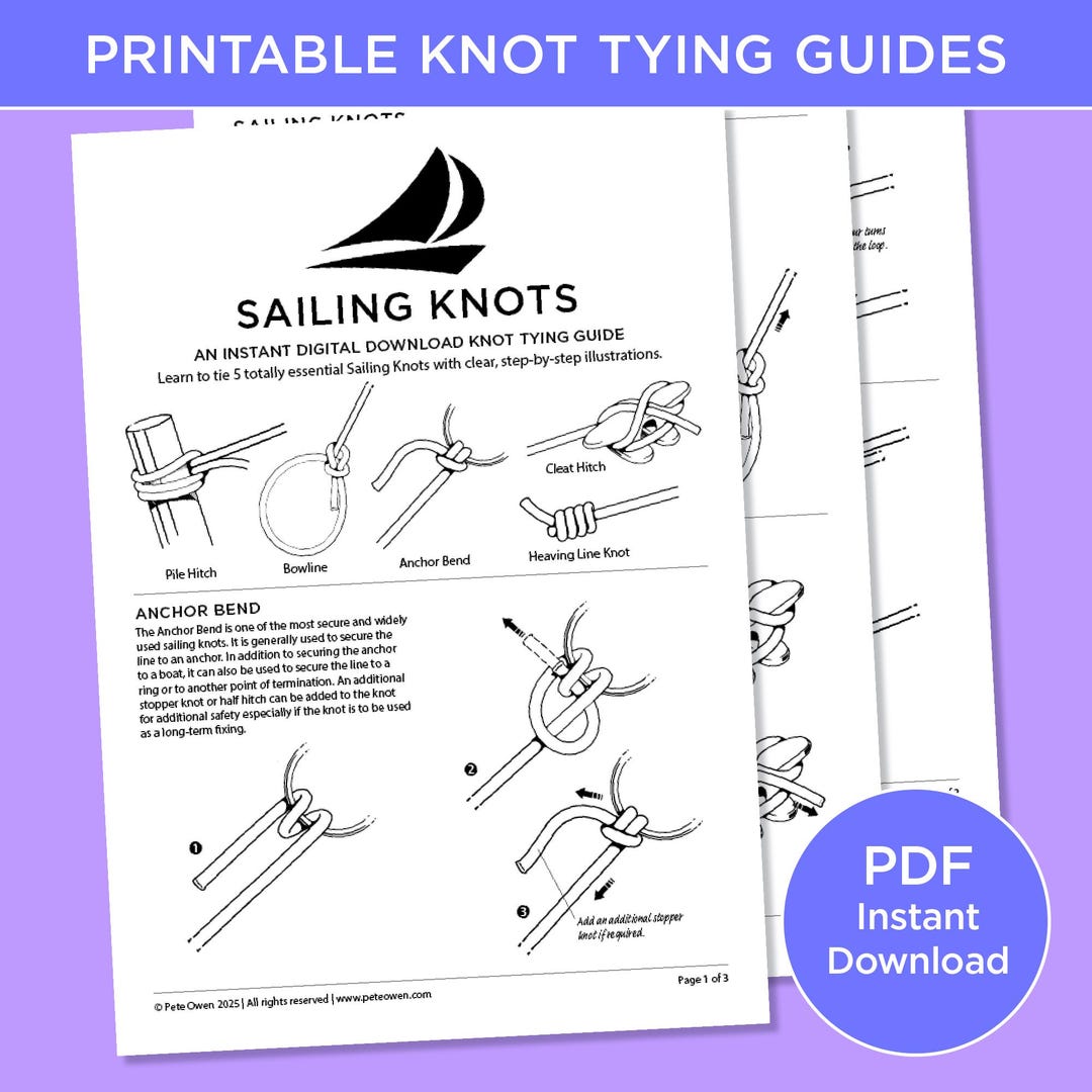 Sailing Knots | Printable Knot Tying Guide | Instant Download | A4 and ...