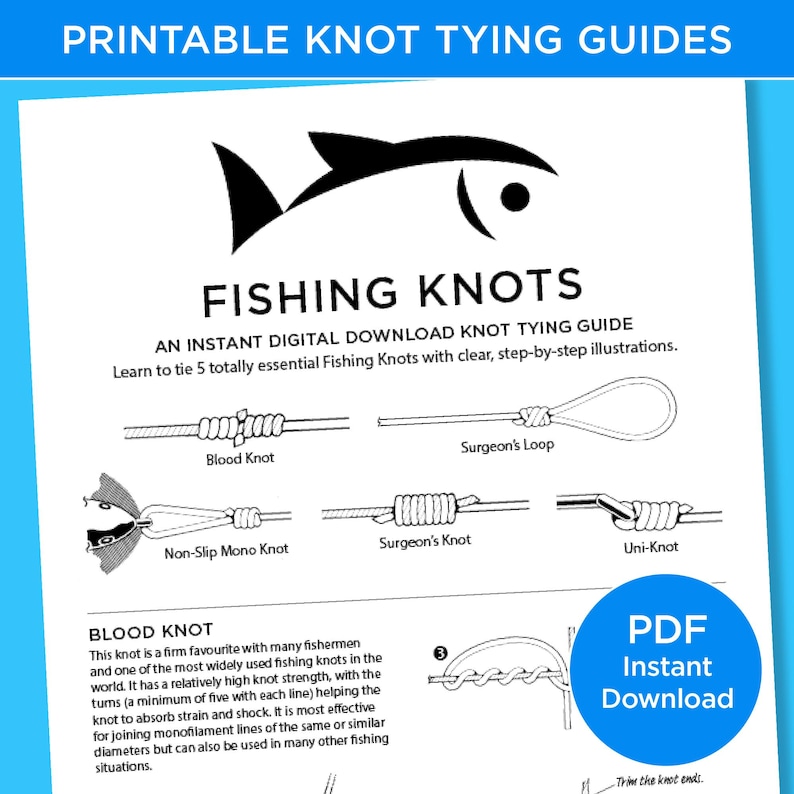 Fishing Knots | Printable Knot Tying Guide | Instant Download | A4 and 8.5 X 11 Ins | Step-by ...