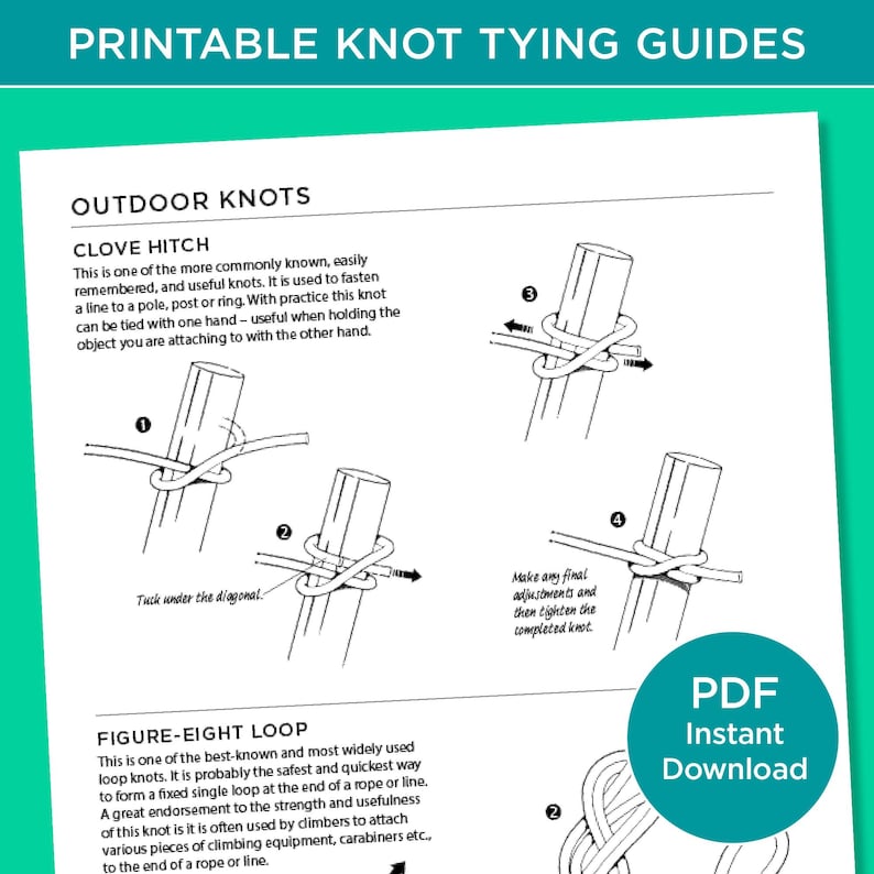 Outdoor Knots | Printable Knot Tying Guide | Instant Download | A4 and 8.5 X 11 Ins | Step-by ...