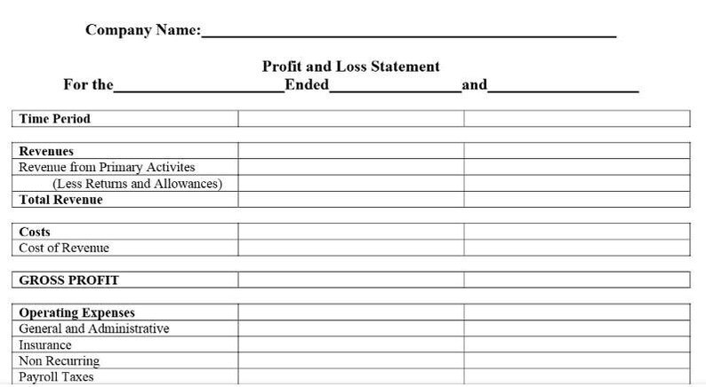 Profit and Loss Statement Template Small Business Financial Report ...