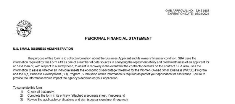SBA Form 413 Template, Printable and Fillable Personal Financial ...