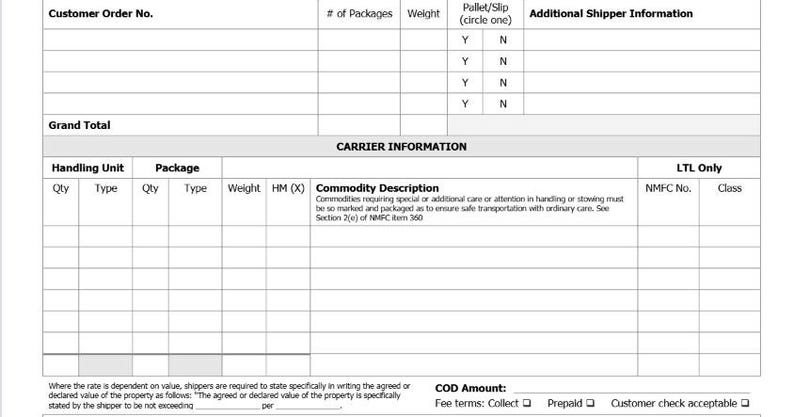 Printable Bill of Lading Template Editable Shipping Document PDF ...