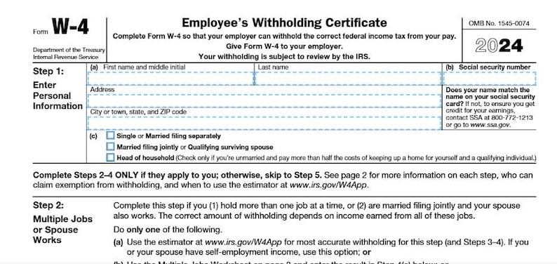 Printable W-4 Tax Form | Editable & Instant Download for Tax Filing ...