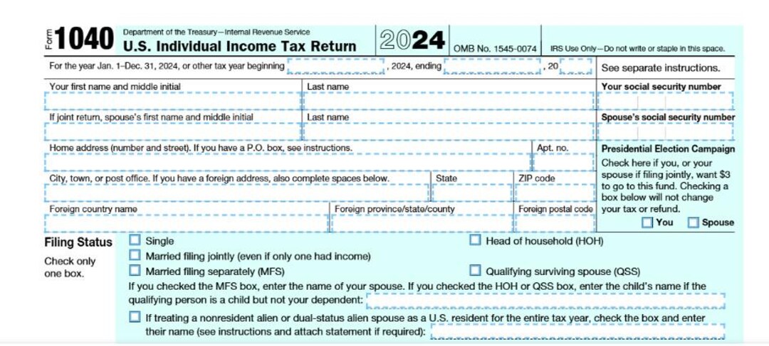 Printable Form 1040 - Fillable IRS Tax Return Form for 2024 - Editable ...