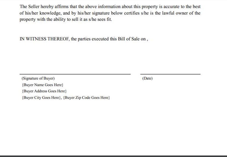 Bill of Sale | Printable Bill of Sale Form | Fillable Sale Receipt ...