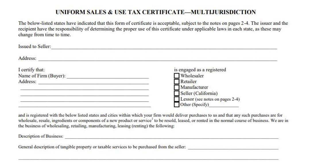 Uniform Sales and Use Tax Certificate Multijurisdiction, Business Tax ...