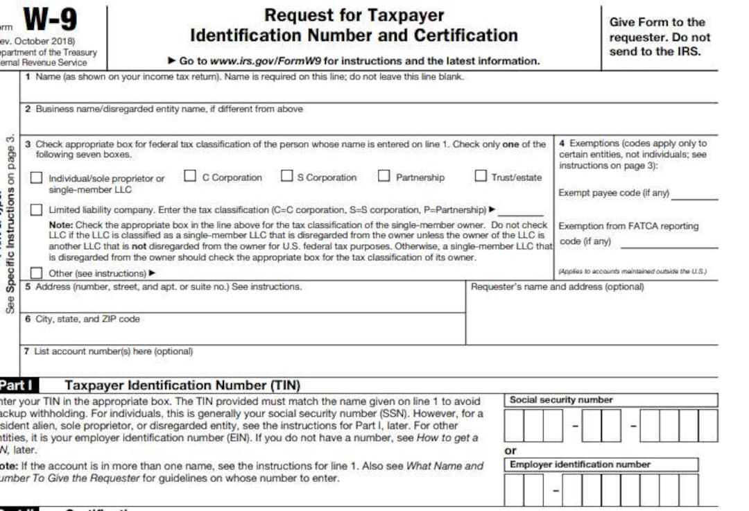 W-9 Form Template | Fillable PDF for Tax Filing - Tax Season - W2 - IRS ...