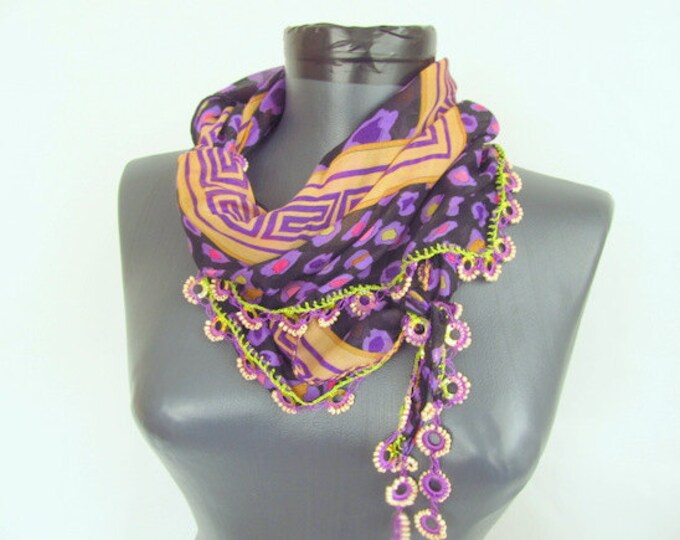 Turkish Scarf , Scarf for Women , Beaded Scarves Turkish Oya Scarf Triangle Scarf / Scarf for ...