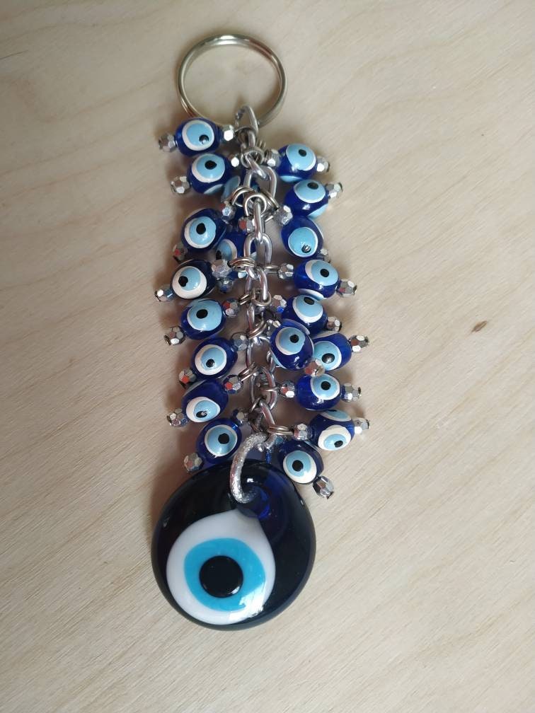Evil Eye Key Chain, Evil Eye Keychain, Nazar Gift, Greek Key Chain ...