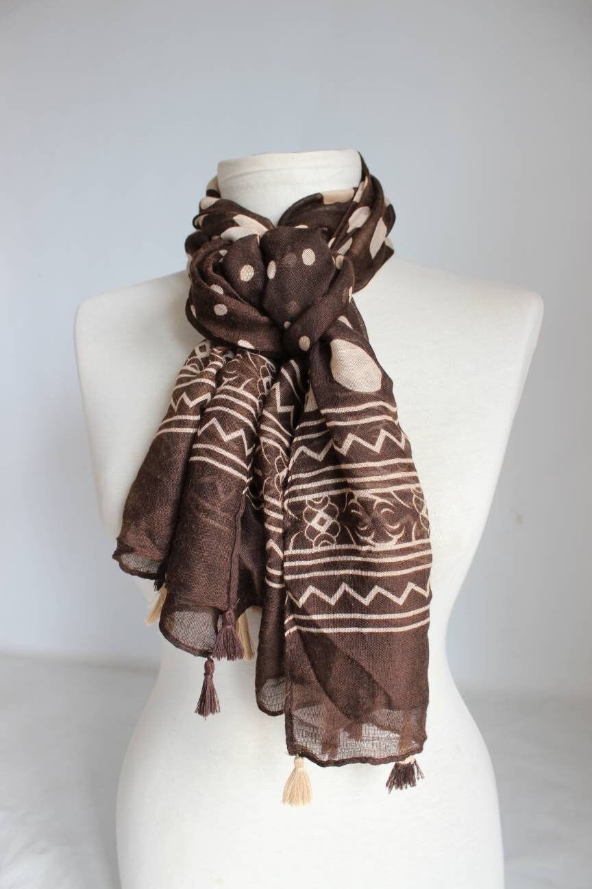 Rectangle Scarf-cotton Scarf Brown Scarves Scarves for Woman Tichel ...
