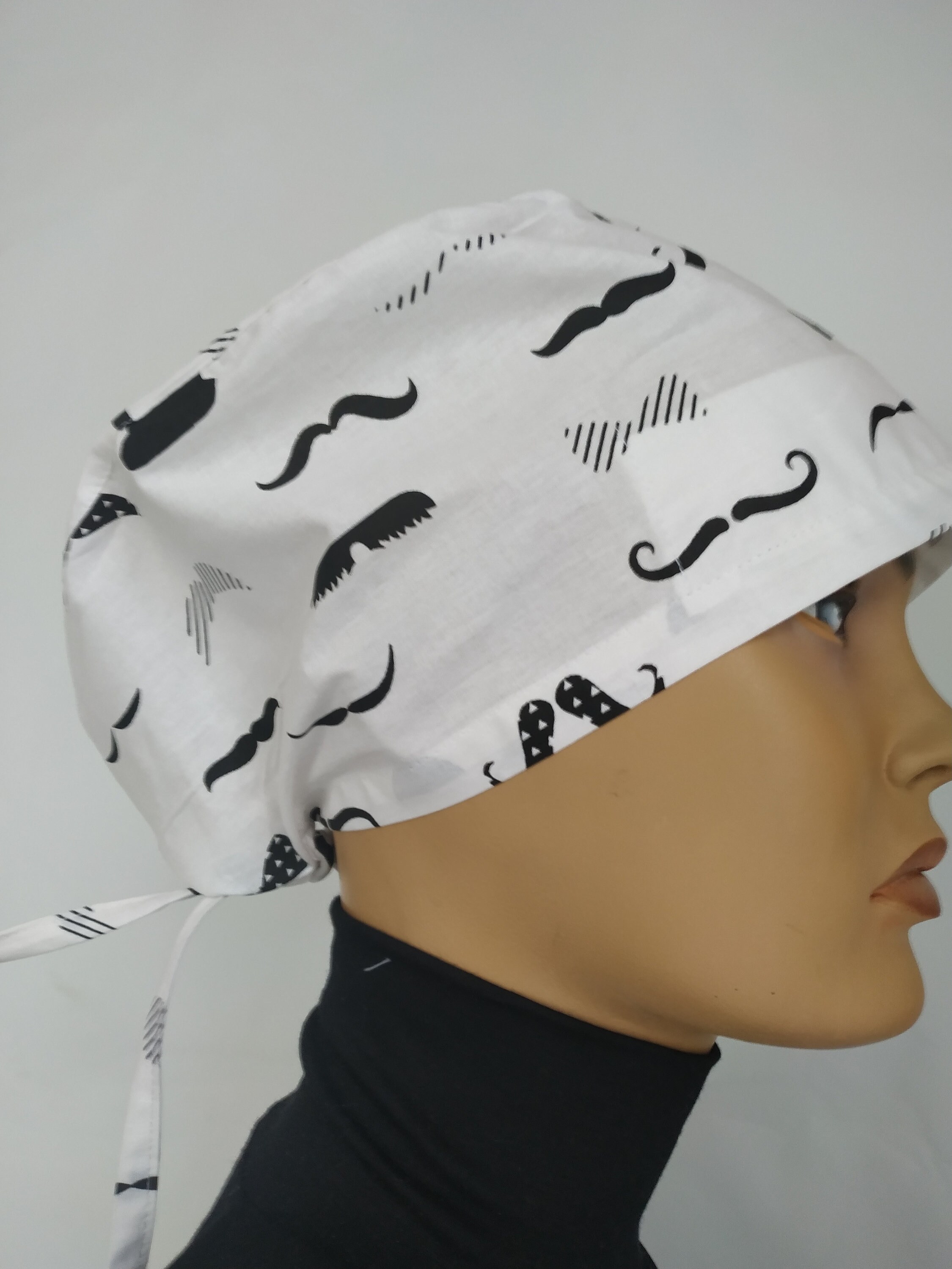 White - Black Surgical Cap | Medical Cap I Adjustable , Cotton Cap ...